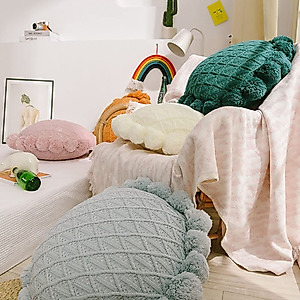 Teieas Bohemian Round Throw Pillows Chair Pad Seat Floor Pillow Cushions Handmade Pompoms Knitted Floor Mat Garden Dining Room Home Decor Outdoor Blush