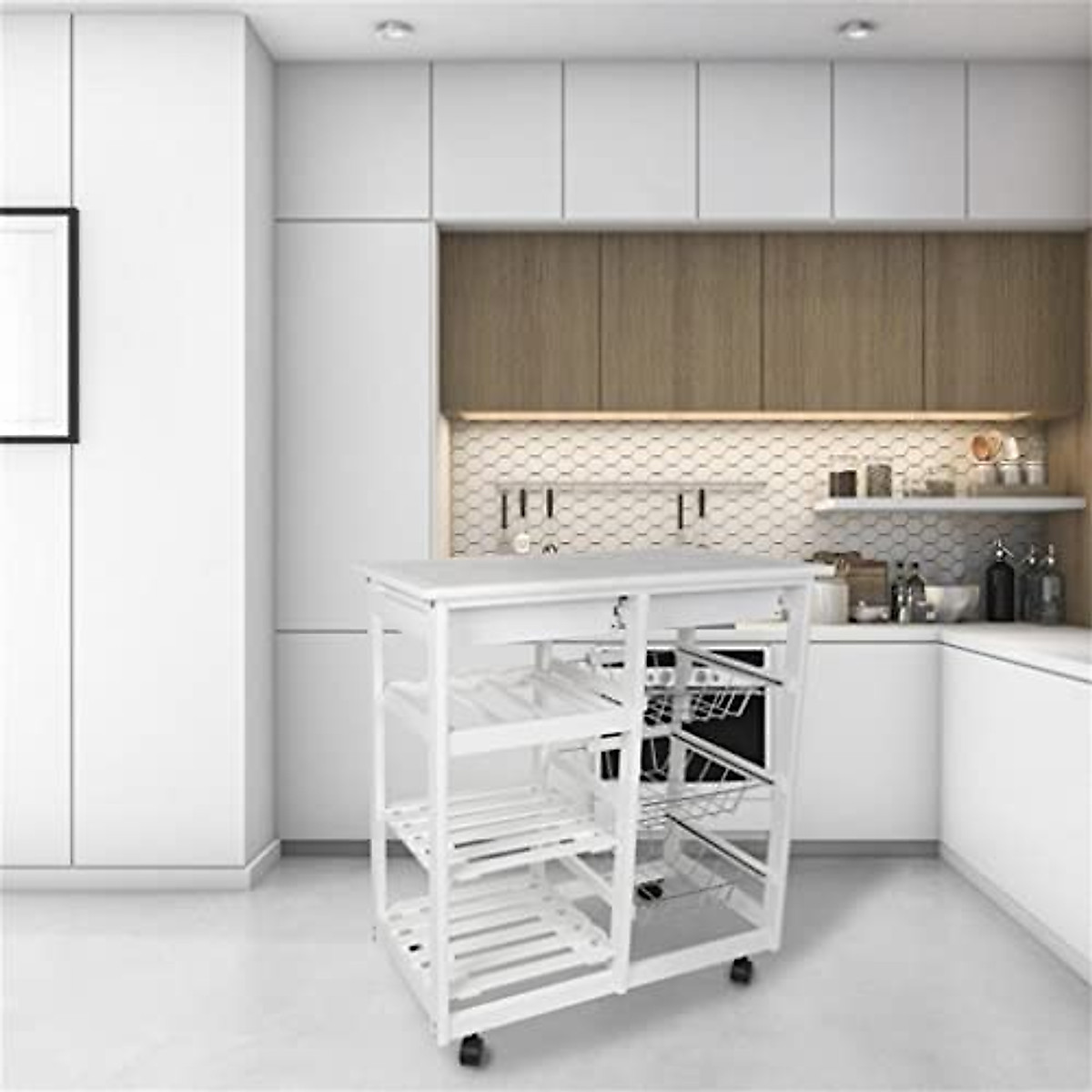 YXBDN 4 Tier Storage Trolley Cart Kitchen Organizer Bathroom Movable Storage Shelf Wheels Household Stand Holder