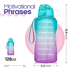 Giotto Large 1 Gallon/128oz Motivational Water Bottle with Time Marker & Straw,Leakproof Tritan BPA Free Water Jug,Ensure You Drink Enough Water Daily for Fitness,Gym and Outdoor-Green/Purple