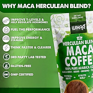 Wixar Instant Maca Coffee for Men and Women – Maca Coffee Powder - Instant Coffee Blend with Maca Root, Reishi Mushroom, Ginseng, Tongkat Ali - Dark Roast, Size 4oz Maca Supplement