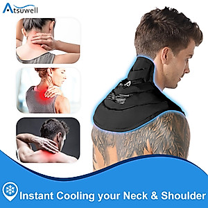 Atsuwell Neck Ice Pack Wrap, Reusable Gel Ice Pack Neck Shoulders, Cold Wrap for Upper Back Cold Compression, Flexible Necks Shoulder Gel Pad for Men Women, Black