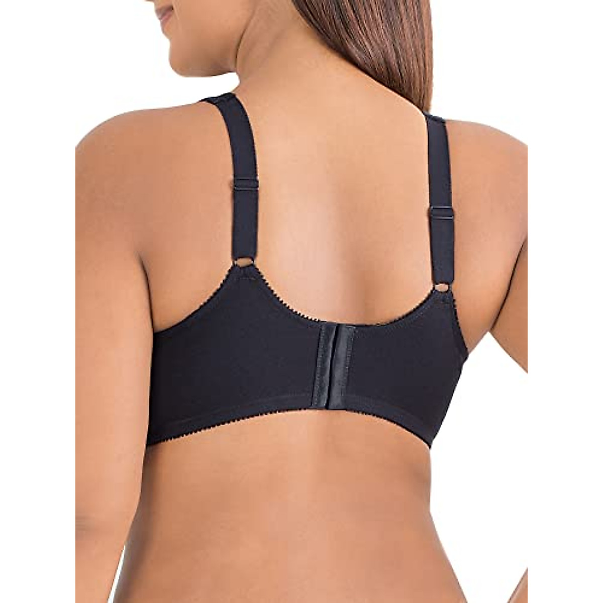 Fruit of the Loom Women's Seamed Soft Cup Wirefree Cotton Bra with Satin Trim, Black HUE, 38DD