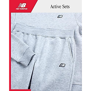 New Balance Girls' Jogger Set - 2 Piece Fleece Hoodie and Joggers Kids Clothing Set (5-16), Size 7-8, Grey
