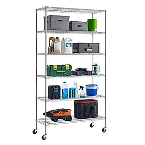 Alohappy 6 Tier Adjustable Metal Shelf Wire Shelving Unit Storage with Wheels 82" H x 48" L x 18" D for Home Kitchen Garage Pantry (Silver)