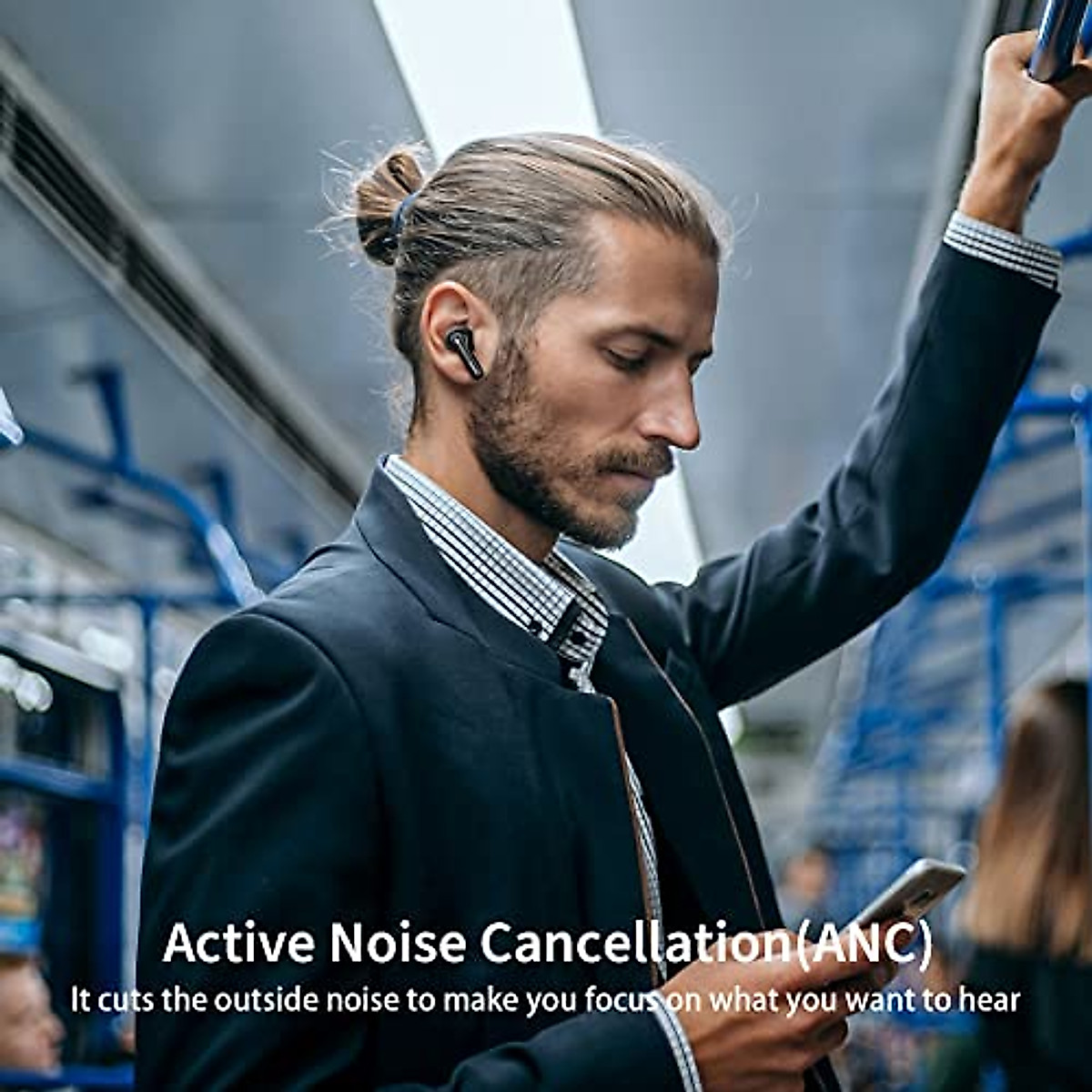 MURPISO Wireless Earbuds, Active Noise Cancelling Bluetooth5.2 Deep Bass Headphones with 4 Mics, 35 Hours Playtime, IPX6 Waterproof Earphones, in-Ear Bluetooth Earbuds for iPhone Android Black