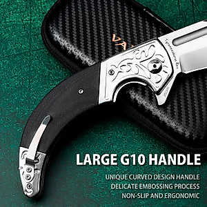 VALHALLA Pocket Knife, 3.7'' D2 Steel Folding Knife, Pocket Knife for Men with G10 Handle, Gifts for Men (TYRANNOSAURUS REX)