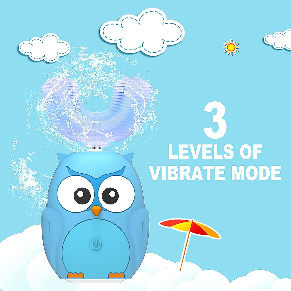 FLINEVE Kids U Shaped Electric Toothbrush, Ultrasonic Automatic Whitening Massage Toothbrush for Kids with 3 Cleaning Modes,Cute Cartoon Children's Toothbrush.(Color:Blue Size:7-15 Years)