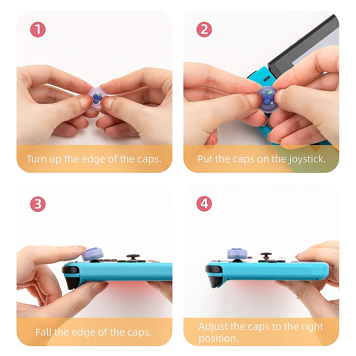 GeekShare Fruit Theme Thumb Grip Caps,Compatible with Nintendo Switch & Switch Lite Only,Soft Silicone Joystick Cover,4PICS -- Carrot and Pineapple
