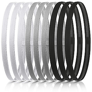 WILLBOND 12 Pieces Thin Non-Slip Elastic Sport Headbands, Hair Bands with Non Slip Silicone Grip Exercise Hair Sweatbands for Men Women Football Basketball Soccer Tennis Yoga (Black, White, Grey)
