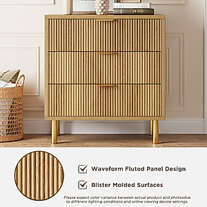 IDEALHOUSE Natural 3 Drawer Dresser for Bedroom, 30” Tall Dresser Organizer with Metal Legs, Modern Wood Chest of Drawers for Bedroom, Hallway, Home Office