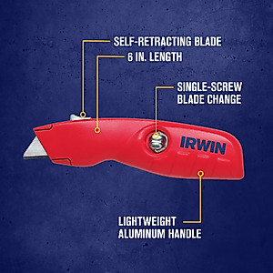 IRWIN Utility Knife, Self-Retracting for Safety (2088600), Red