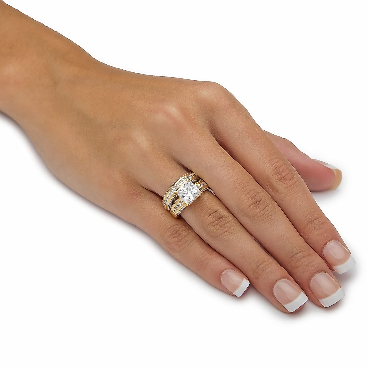 PalmBeach Yellow Gold-plated Sterling Silver Princess Cut Cubic Zirconia Bridal Ring Set Sizes 6-10 Size 7