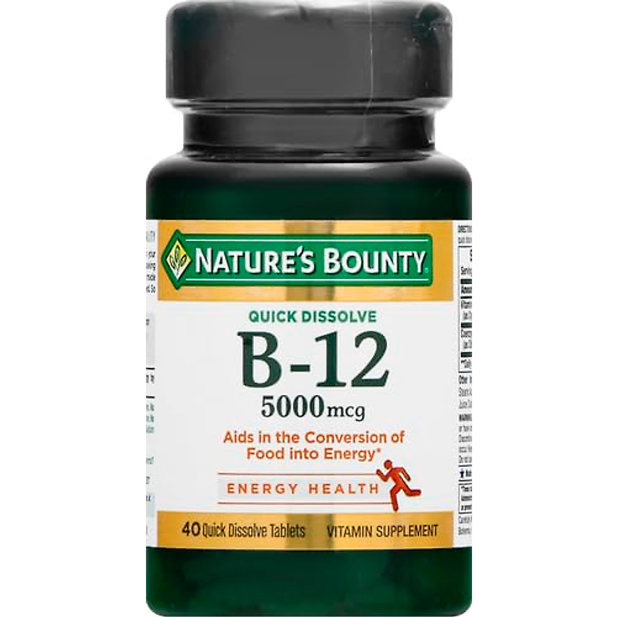 Nature's Bounty Vitamin B12, Quick Dissolve Vitamin Supplement, Supports Energy Metabolism and Nervous System Health, 5000mcg, 40 Tablets