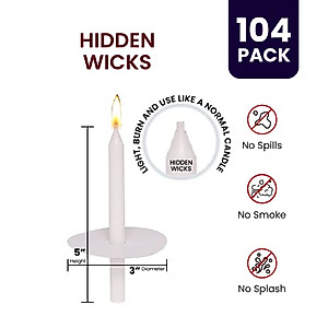 Exquizite 104 Church Candles with Drip Protectors - Hidden Wicks - Light and Burn as Usual - Vigil Candles, Memorial Candles, Congregational Candles, Christmas Eve Candles - 5" H X 1/2" D