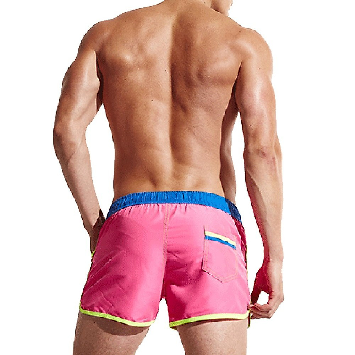 LETSQK Men's Sexy Swimwear Shorts Surf Swimsuit Swim Trunks Pink Medium