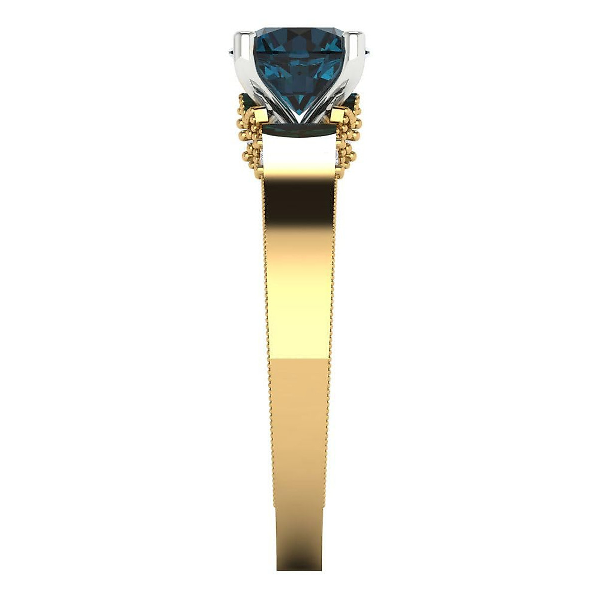 Clara Pucci 1.8 ct Round Cut Solitaire Natural London Blue Topaz Accent Art Deco Bridal Wedding Statement ring 18K 2 tone Gold Size 7