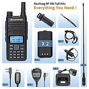 Ham Radio Baofeng BF-H6 10W High Power Two Way Radio Dual Band Handheld Walkie Talkie(UV-5R Upgraded Version) with PL2303 USB Programming Cable etc Extended Kit