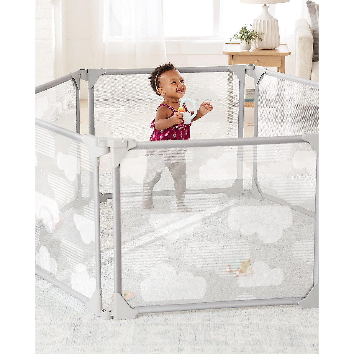 Skip Hop Expandable Baby Gate, Playview Enclosure, Silver Lining Cloud