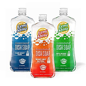 Lemi Shine Natural Concentrated Liquid Dish Soap - Hard Water Stain Remover - Wash Away Bacteria, Fresh Lemon Scent, 22 Fluid Ounces (Pack of 3)