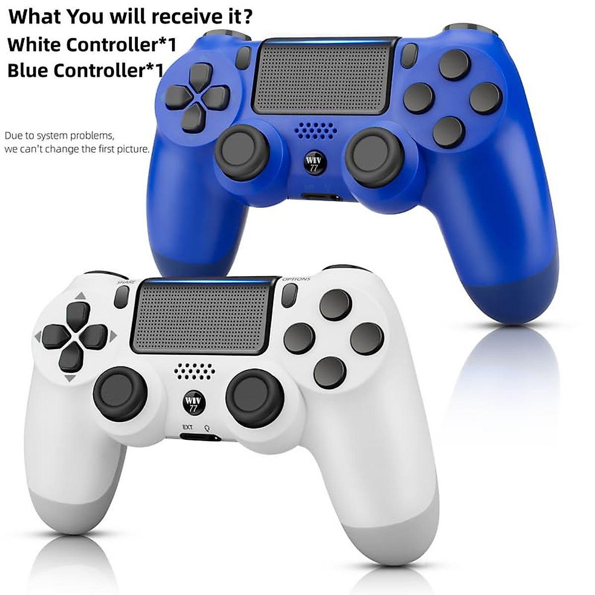 2 Pack Wireless Controller for PS4 Controller,Wiv77 Gaming Controller for Playstation 4 Controller with Headphone Jack/Long Battery Life,Pa4 Controller/Control/Remote/Mando for PS4/Slim/Pro,Blue White