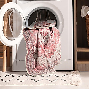 YesRug Pink Small Rug 3x5 Boho Vintage Rug for Living Room Bathroom Bedroom Kitchen Office Area Rug Non Slip Washable Low Pile Indoor Distressed Thin Carpet