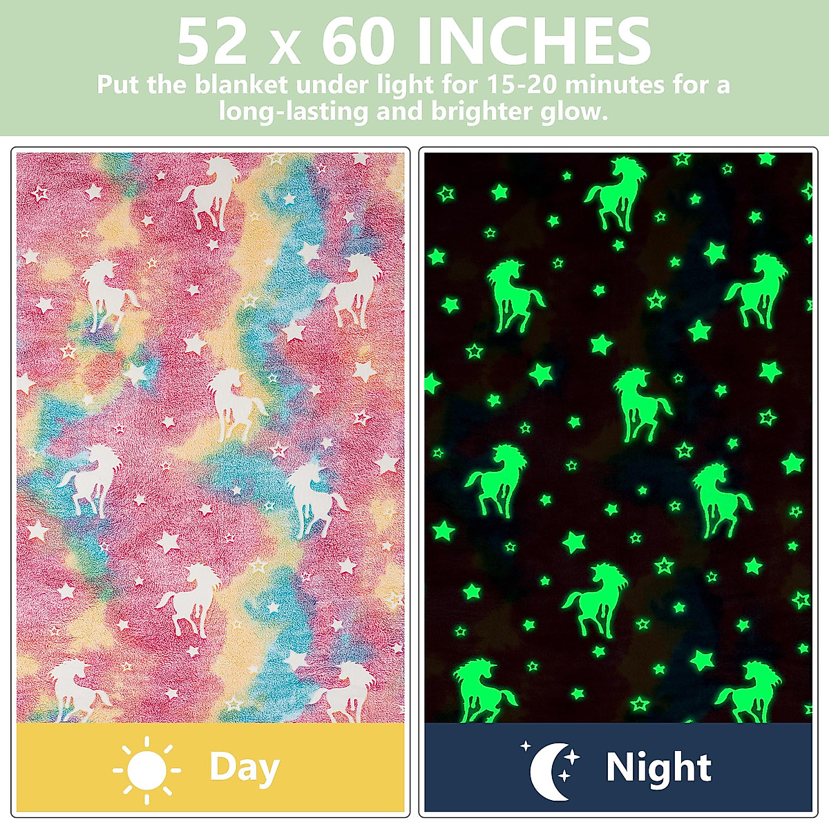 Unicorn Glow in The Dark Wearable Blanket for Girls- Soft Warm 52"X60" Sherpa Fleece Unicorn Gifts for Girls Age 8-10, 6-8, 4-6, Hooded Throw Blanket Gift for Kids