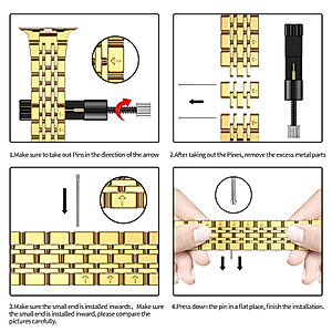MioHHR Compatible with Apple Watch band 44mm 42mm (Not Series 10), Solid Stainless Steel Metal Strap for iWatch Series 6 5 4 3 2 1 SE, Gold
