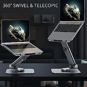 Laptop Stand, 360° Swivel & Adjustable Laptop Stand for Desk,Telescopic Laptop Riser Freedom Height & Multi-Angle, Foldable and Portable Computer Stand for All MacBook Laptops 10 15 17 inches - Grey