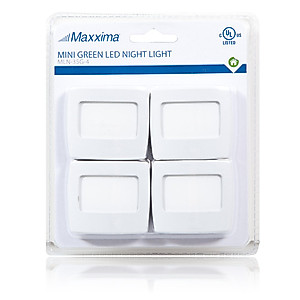 Maxxima Mini Green Always On LED Night Light - Ideal Plug-in Lighting for Bedrooms, Bathrooms, Kitchens, Kids' Nursery, Hallways, Stairs or Any Dark Room or Space at Home - 4 Pack