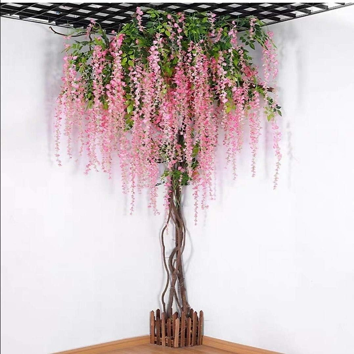 Romase 24 Pack 45 inch Artificial Yellow Wisteria Vine Ratta Fake Bushy Flower String Silk Garland Long Hanging for Wedding Party Home Garden Outdoor Greenery Office Wall Decoration