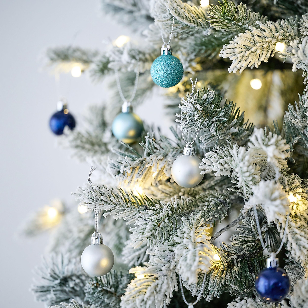 Valery Madelyn Christmas Tree Ornaments Set, 100ct Navy Blue and Silver Shatterproof Christmas Tree Decorations Bulk, 1.18 Inches Winter Wonderland Hanging Ball Ornaments for Xmas Trees Holiday Decor