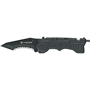 Smith & Wesson 1st Response SW911B 8.2in High Carbon S.S. Assisted Opening Knife with 3.4in Serrated Tanto Blade and Nylon Handle for Outdoor, Tactical, Survival and EDC