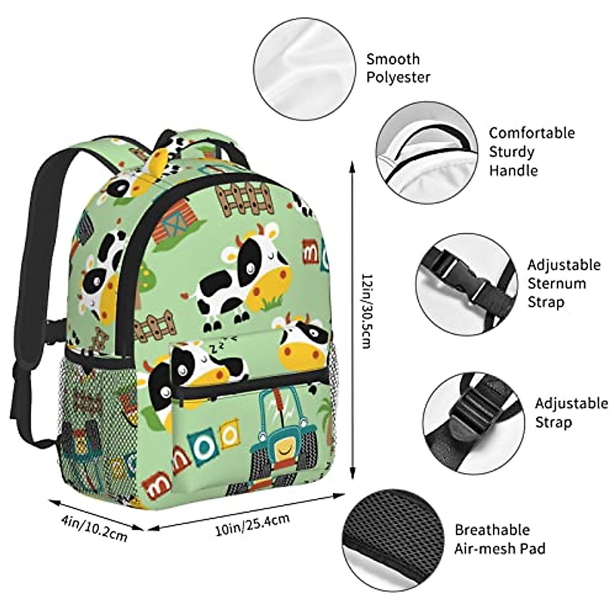 KiuLoam Funny Cow In Farm Yard Kids Backpacks For Toddler Boys And Girls Preschool Backpack With Chest Strap 12 Inch