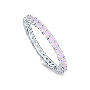 2mm Full Eternity Stackable Engagement Band Ring Round Lab Created White Opal 925 Sterling Silver, Size-8