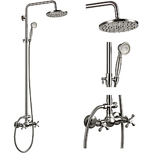 gotonovo Shower Faucet Sets 8 Inch Rain Shower Head 2 Cross Knobs Mixer Shower System with Handheld Shower Spray Brushed Nickel Finish Silver