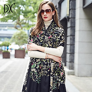 DANA XU 100% Merino Wool Extra Large Pashmina Blanket Travel Scarf Cashmere Wrap for Women Fall Winter Oversize Shawl Floral