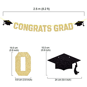 Gexolenu Gold Class of 2025 Graduation Theme Party Decoration Banner, Congrats Grad Banner, Black Glitter Graduation Banner, 2024 Black Congratulations Grad Party Decorations