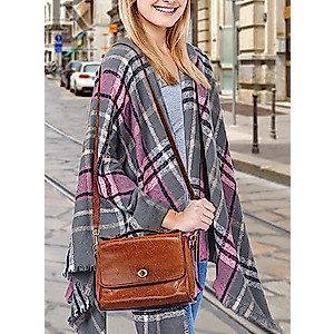 Bestshe Women's Boho Open Front Poncho Knitted Plaid Shawl Wrap Cape Tassel Cardigan Sweater