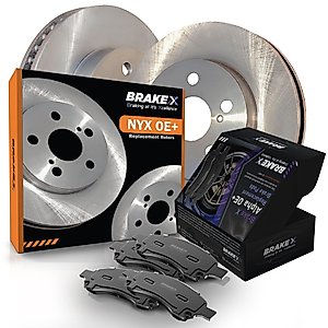 Brake X Rear Brake Pads and Rotors Kit replacement for 2013-2019 Nissan Pathfinder Fits models with 12.13" (308mm) rear rotor diameter ONLY | NYX OE+ Rotors and Alpha Ceramic Brake Pads