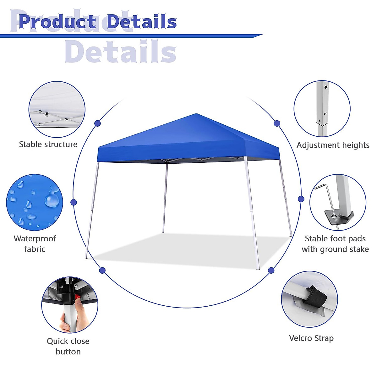 Oneofics Canopy Tent, 10X10 FT Pop Up Canopy Outdoor Instant Tent Slant Legs with Carrying Bag, Portable Gazebo Shelter for Patio Deck Garden and Beach - 8X8 FT Canopy Cover (Blue)