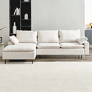 L Shaped Sectional Couches for Living Room, Comfy Sectional Sofa with Chaise Linen Fabric Furniture Sets for Apartment, Office, Beige