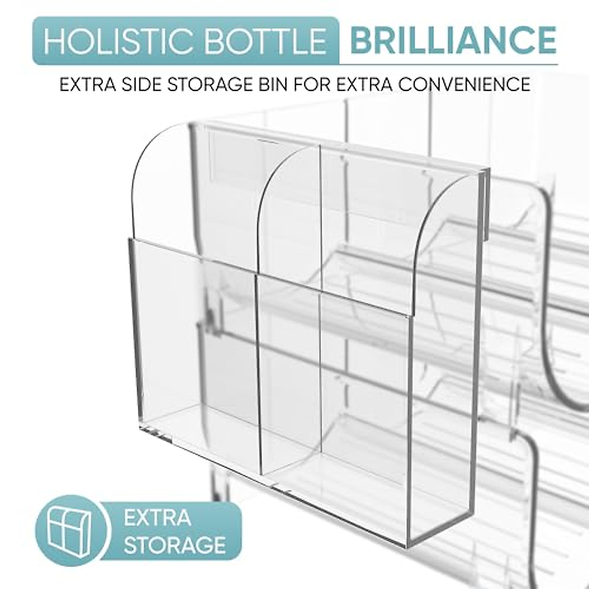 Jeani 2 Tiered Acrylic Water Bottle Organizer - Stackable Water Bottle Storage Rack with Attachable Side Bin - Multipurpose Water Bottle Shelf, Tumbler Organizer for Kitchen Cabinets, Pantry and More