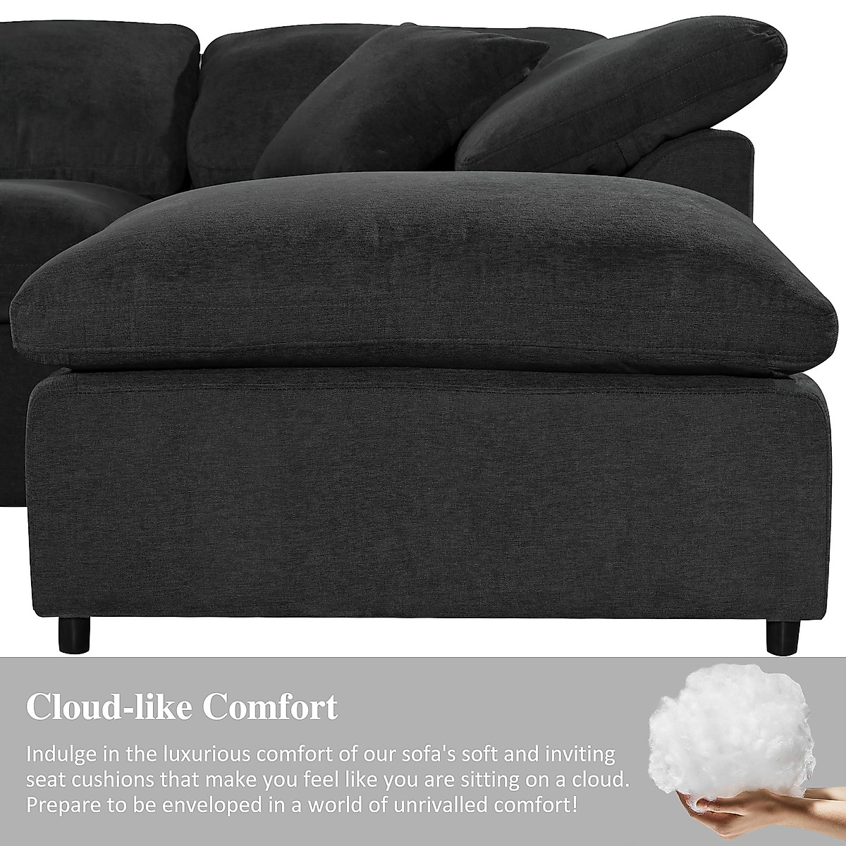 Tmsan 130.3" Oversized Cloud Sofa Couch Set for Living Room, Modern Convertible U Shaped Sectional Couch Large 7 Seater Chenille Corner Sofa with Ottoman for Apartment Office Spacious Space (Grey)