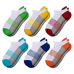 Comfoex Boys Socks 6 Pairs Ankle Athletic Sock Half Cushioned Low Cut Socks For Little Big Kids