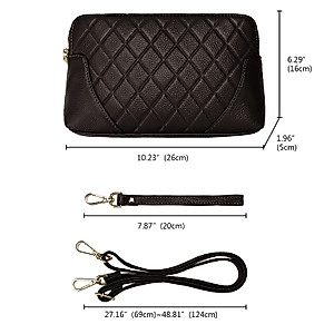 YALUXE Womens Wristlet Real Leather Quilted double zippers Large Clutch Wallet Shoulder Strap