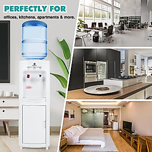 COSVALVE 5 Gallon Top Loading Water Dispenser, Electric Hot/Cold Water Cooler Dispenser with Child Lock and Storage Cabinet for Home Office Use