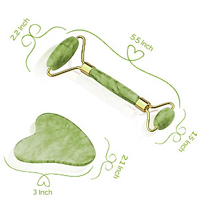 Dsenfurn Gua Sha Facial Tools Set and Jade Roller for Face, Jade Roller, 100% Real Natural Stone Beauty Jade Facial Roller Massage Tool for Face Eyes Neck Body – Anti Aging Beauty Treatment