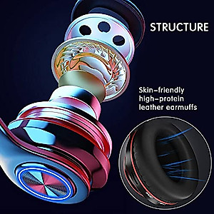 TPSKY Bluetooth Headphones Over Ear Headphones with Deep Bass LED Foldable Stereo Headphones for Smart Phone/TV/PC (Red/Black)