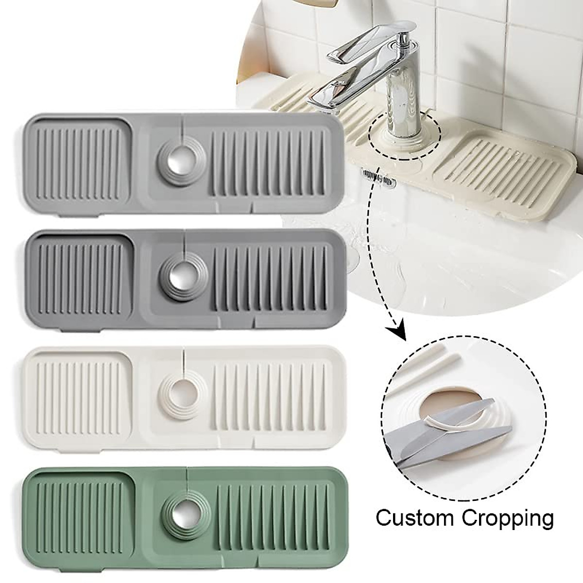 Silicone Faucet Mat, Silicone Faucet Handle Drip Catcher Tray Mat, Dish Soap Sponge Holder for Kitchen Sink Accessories, Drying Mat for Kitchen Counter & Bathroom Kitchen Sink Splash Guard