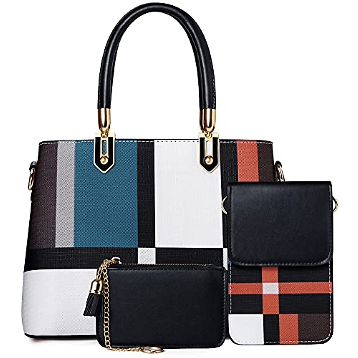 TIBES Handbags for Women Ladies Tote Shoulder Bags Satchel Top Handle Satchel Purse 3 pcs Set in Pretty Color Combination